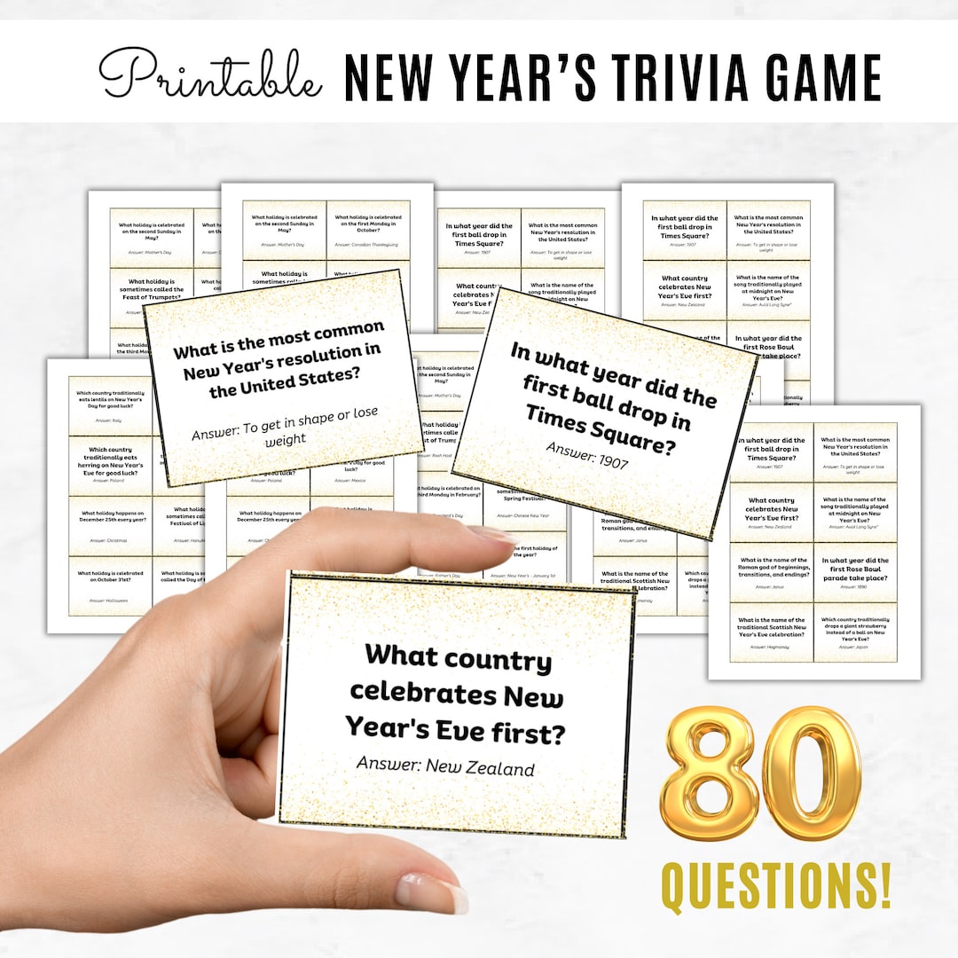 New Years Trivia Game Printable New Years Eve Trivia Cards - Etsy
