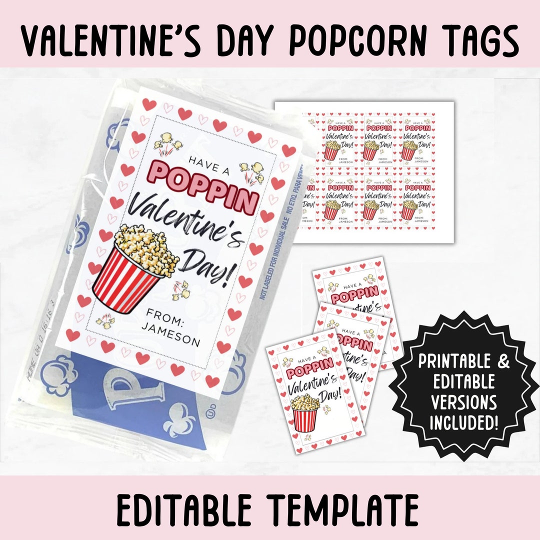 Printable Popcorn Valentine's Card | Have a Popping Valentine's Day Tag ...