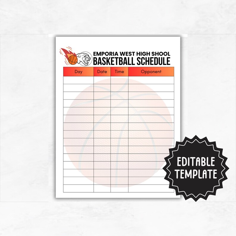 Basketball Game Schedule Template | Editable Basketball Calendar ...