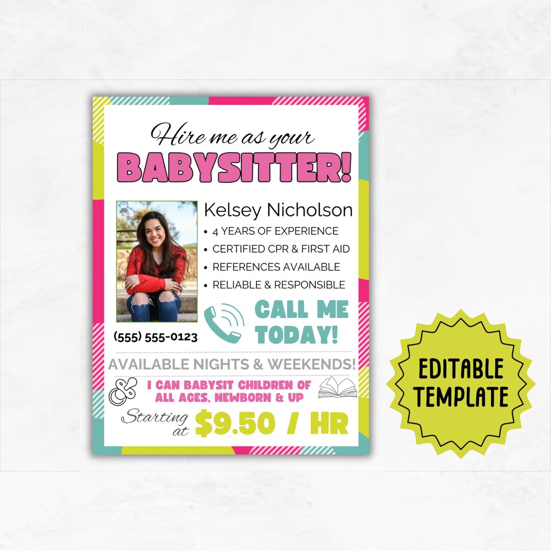 Babysitter Flyer Template | Editable Babysitting Services Flyer ...