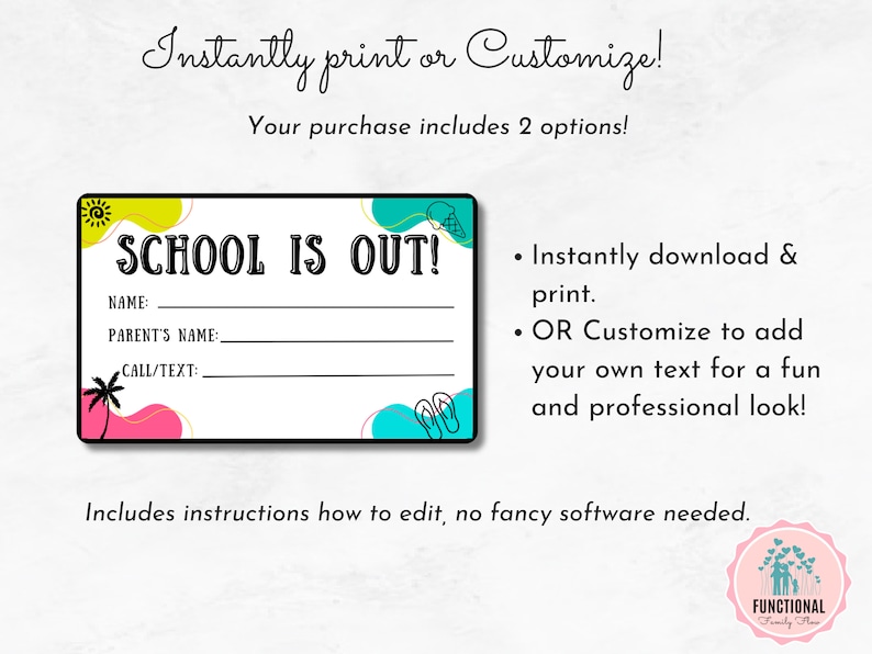Editable Summer Contact Card | End of School Cards for Kids | School is ...