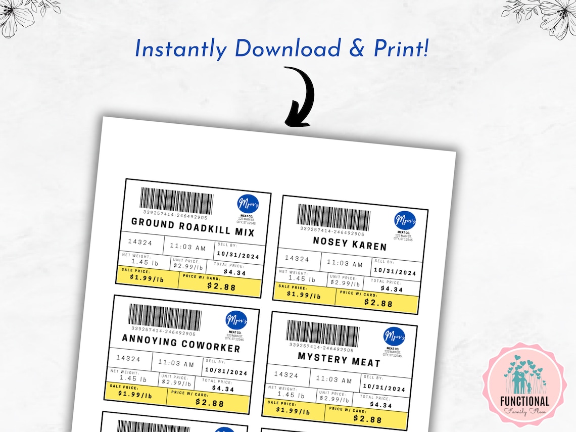 Fake Meat Label Template Editable Road Kill Butcher Labels - Etsy