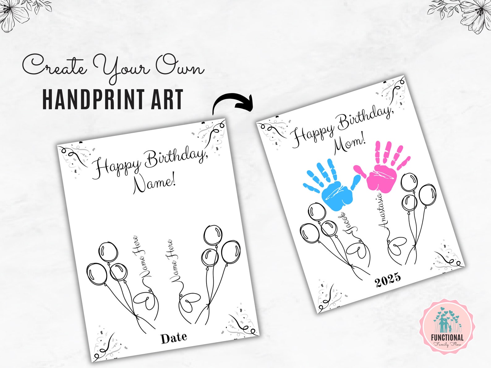 Printable Happy Birthday Handprint Art Custom Birthday Gift - Etsy