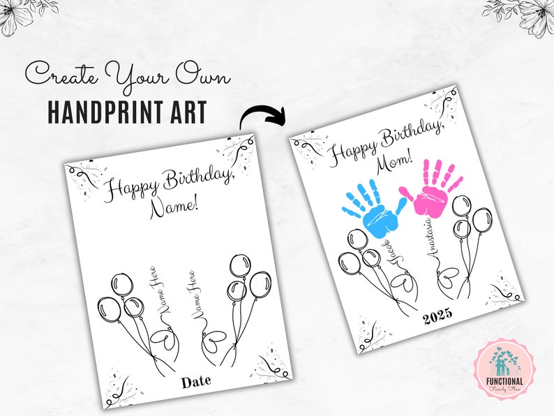 Printable Happy Birthday Handprint Art Custom Birthday Gift - Etsy