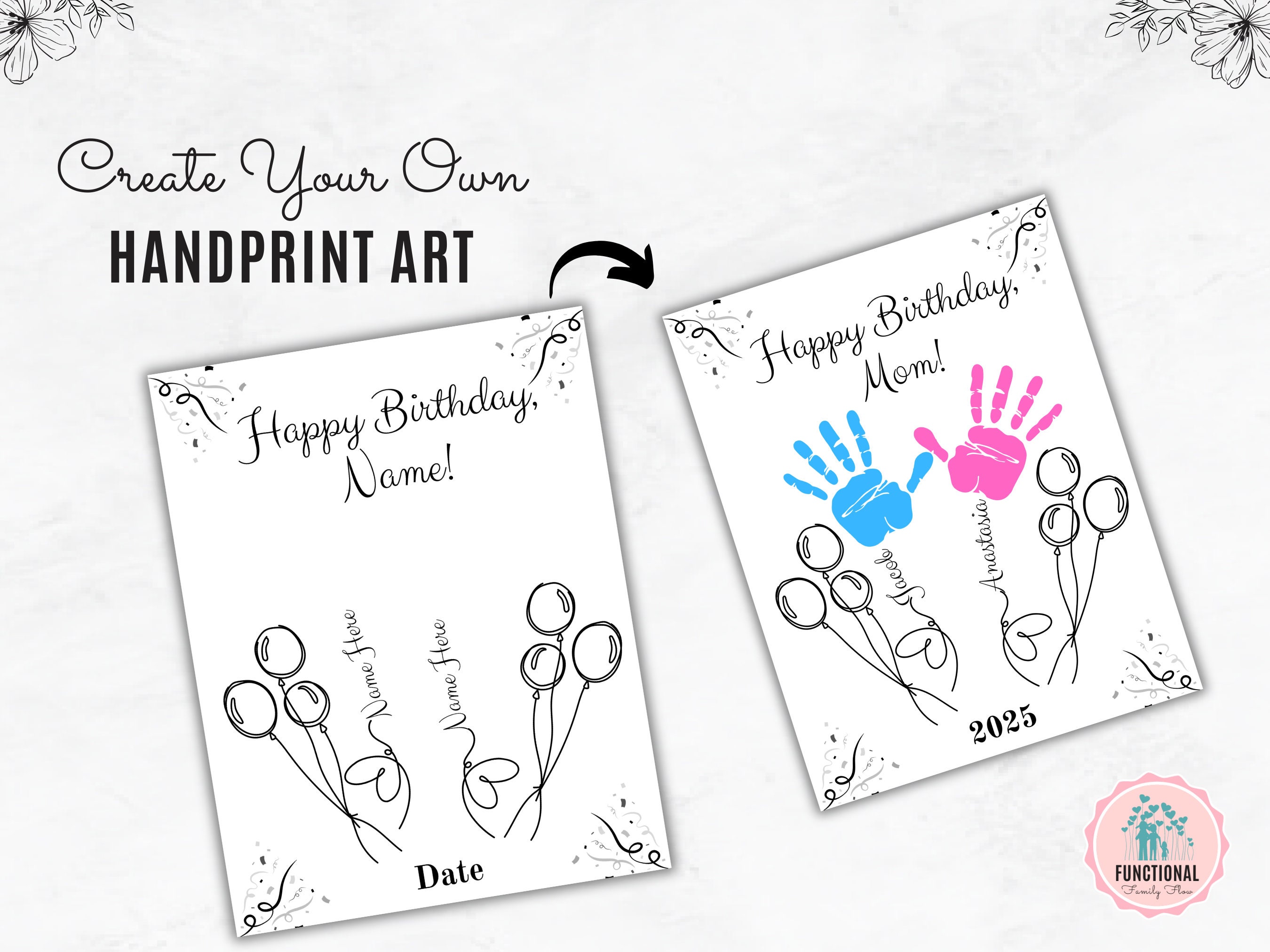 Printable Happy Birthday Handprint Art Custom Birthday Gift - Etsy