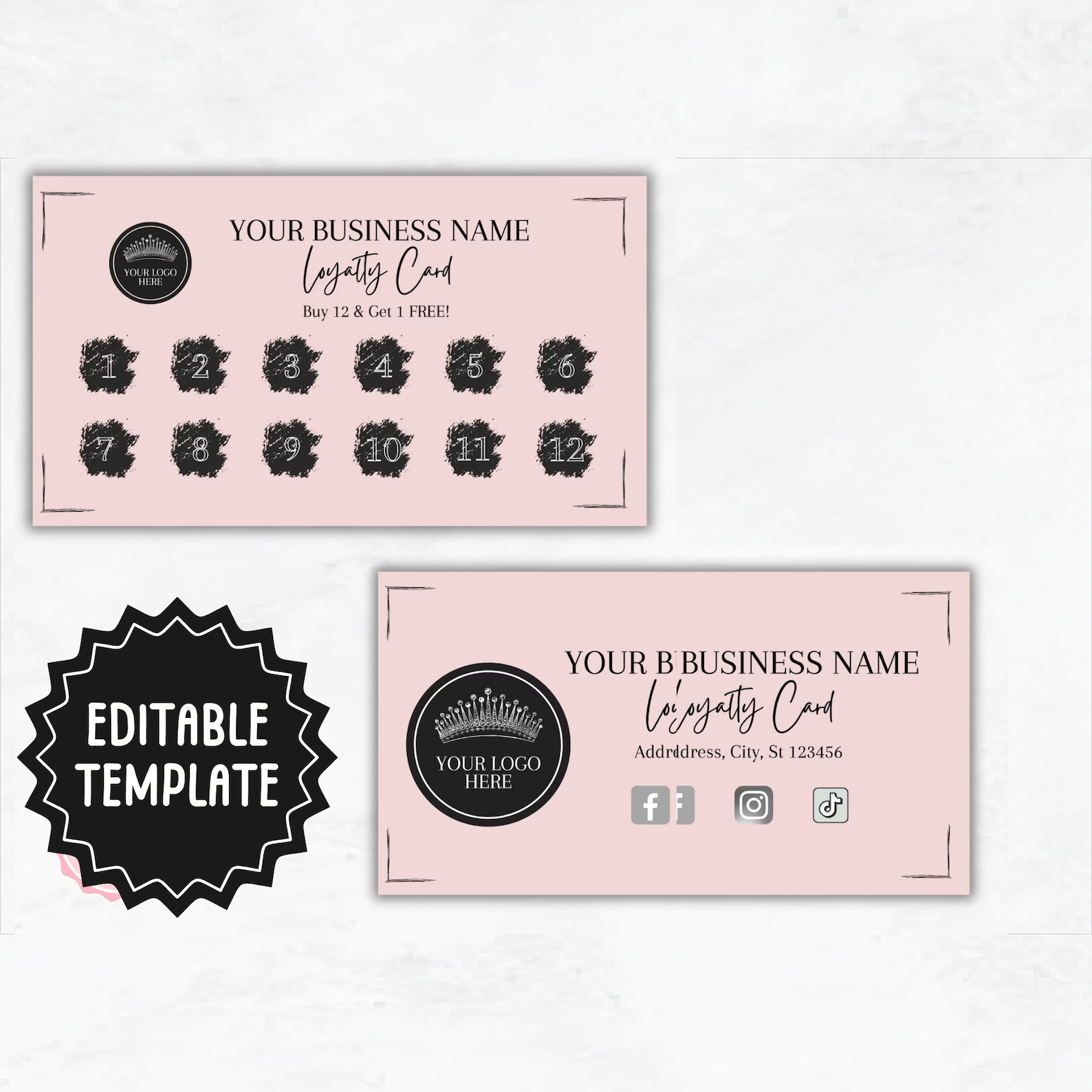 Reward Punch Card | Editable Loyalty Card | Punch Card for Business ...