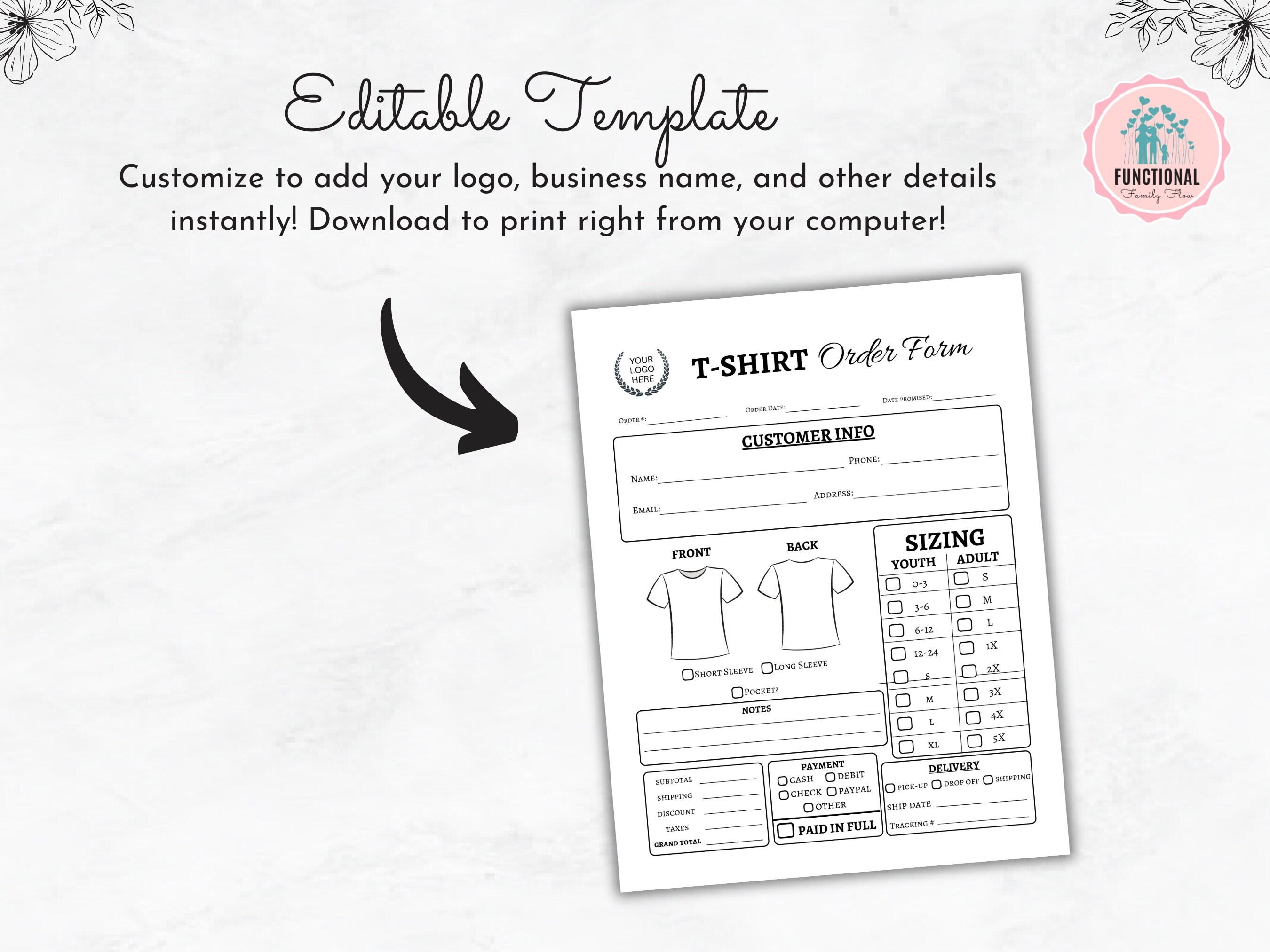 Editable T-shirt Order Form Tshirt Order Template Custom T - Etsy