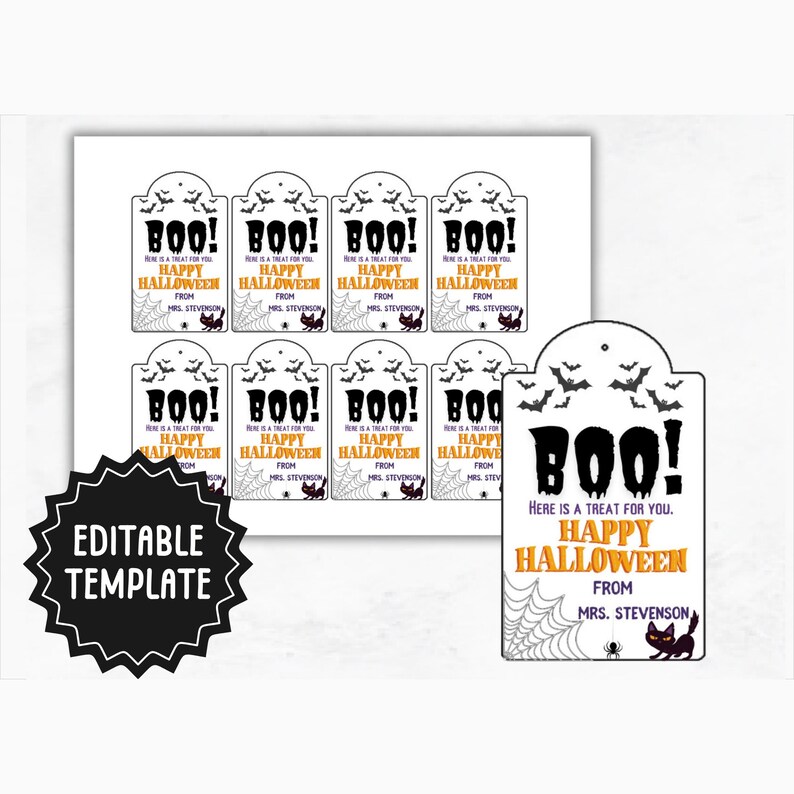 Editable Trick or Treat Halloween Tags Template | Printable Happy ...