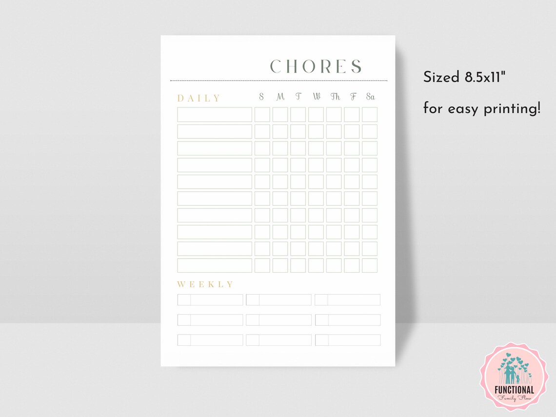 Weekly Chores Checklist Printable Family Household Chores - Etsy