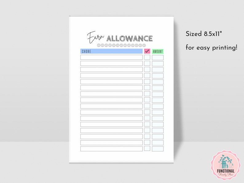 Allowance Tracker Printable Chores Tracker Allowance - Etsy