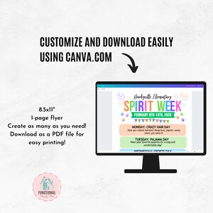 School Spirit Week Flyer Template | Editable Spirit Week Itinerary ...