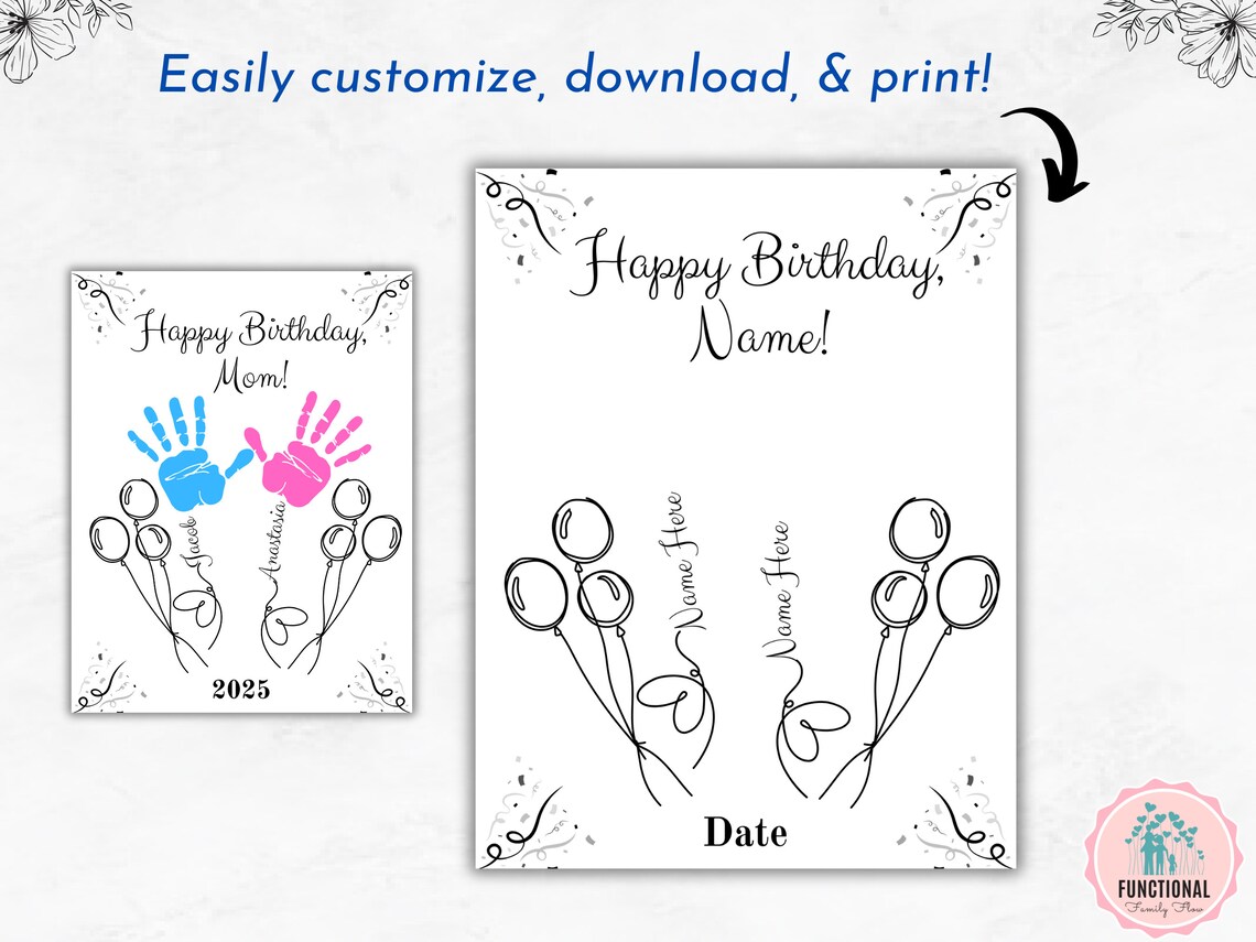 Printable Happy Birthday Handprint Art Custom Birthday Gift - Etsy