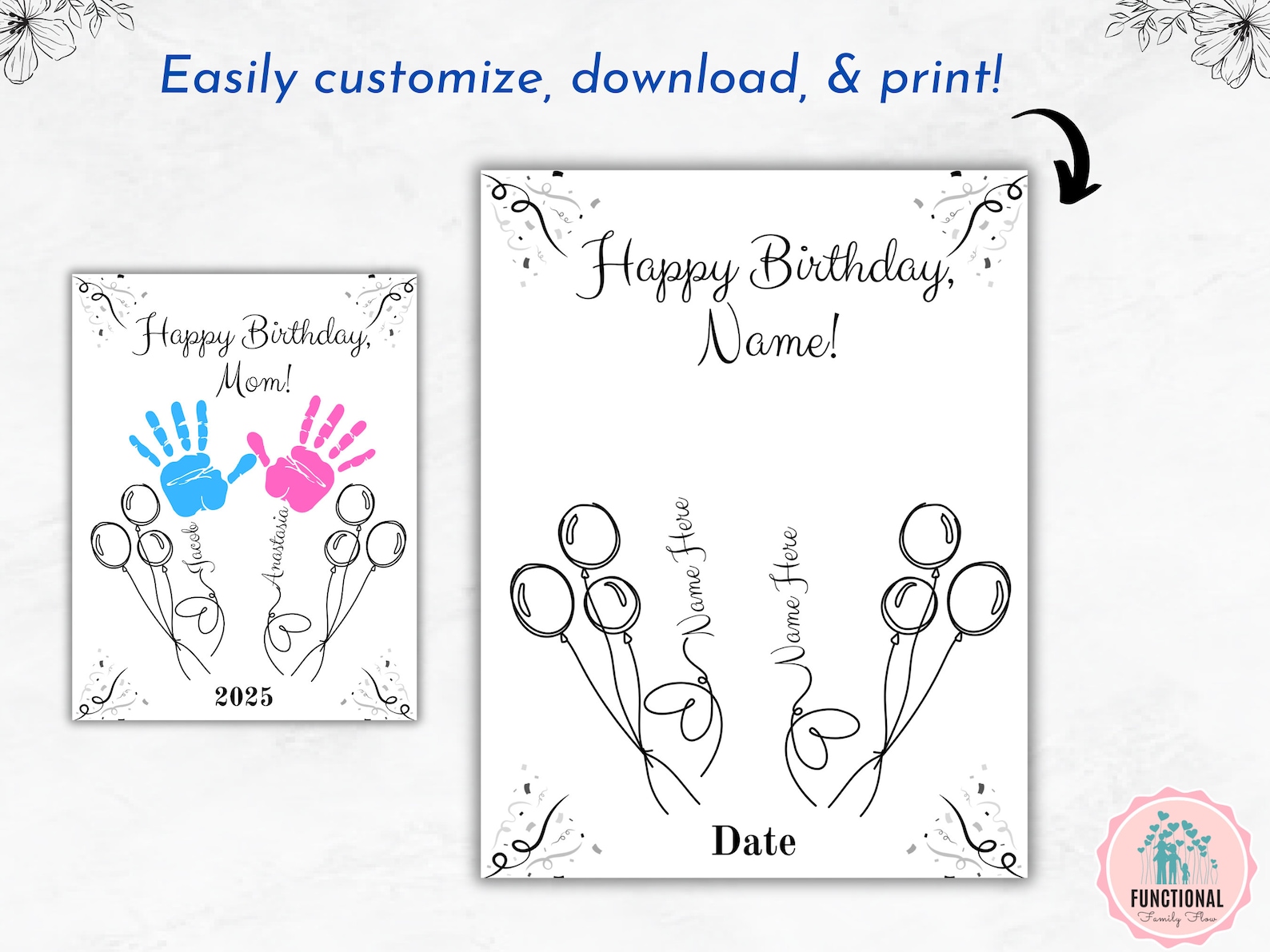 Printable Happy Birthday Handprint Art | Custom Birthday Gift ...