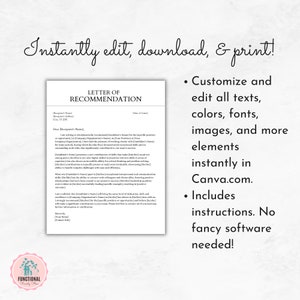 Professional Letter of Recommendation Template | Editable ...