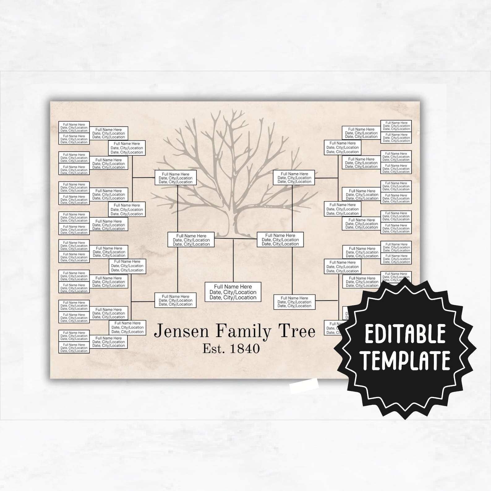 Six Generation Family Tree Template Editable Family Tree Create Your ...
