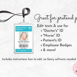 Kids Hospital Patient ID Badge | Fun Custom Doctors ID | Editable ...