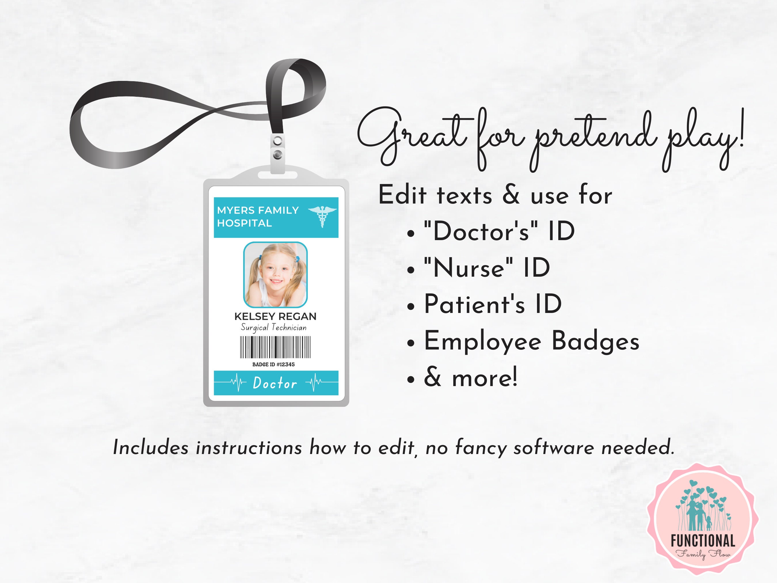 Kids Hospital Patient ID Badge | Fun Custom Doctors ID | Editable ...