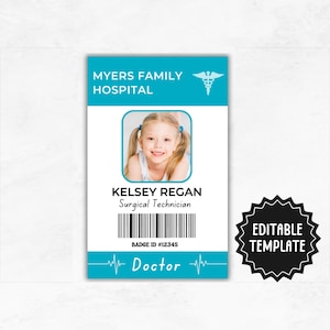 Kids Hospital Patient ID Badge | Fun Custom Doctors ID | Editable ...