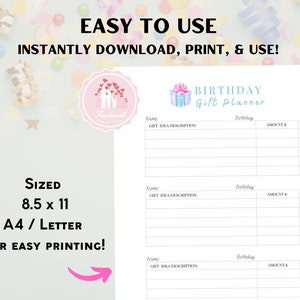 Birthday Tracker Printable | Birthday Gift Planner | Birthdays Reminder ...