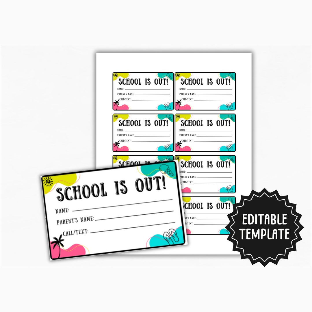 Editable Summer Contact Card | End of School Cards for Kids | School is ...