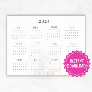 2024 Yearly Calendar Printable Wall Calendar Horizontal Year at A ...