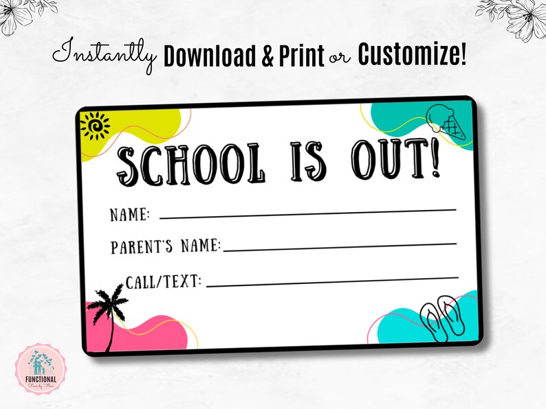 Editable Summer Contact Card | End of School Cards for Kids | School is ...