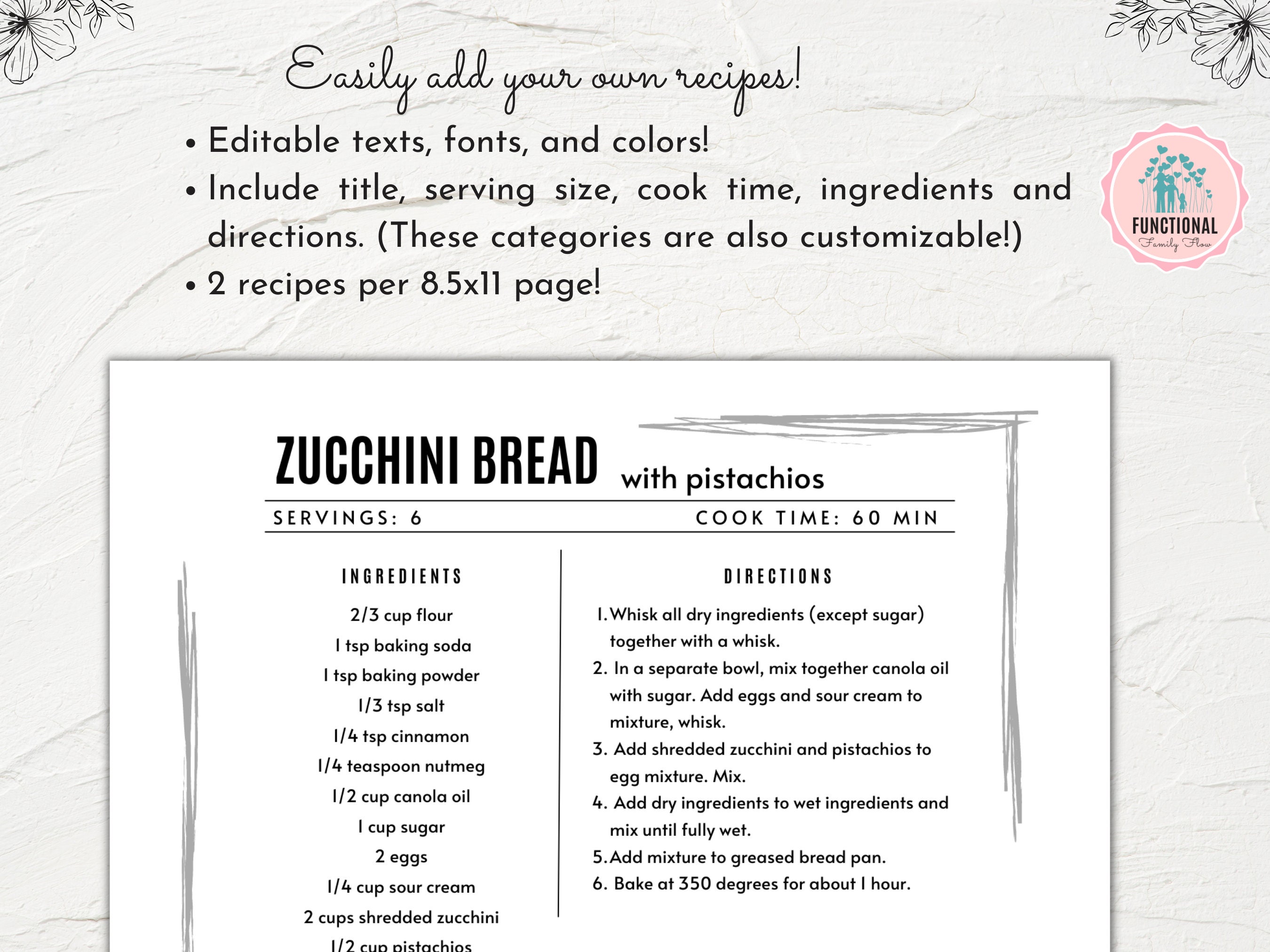 Recipe Card Template Editable Recipe Cards Recipe Page - Etsy