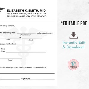 Fillable Doctors Note Doctor Excuse Note Template Custom Drs Notepad ...