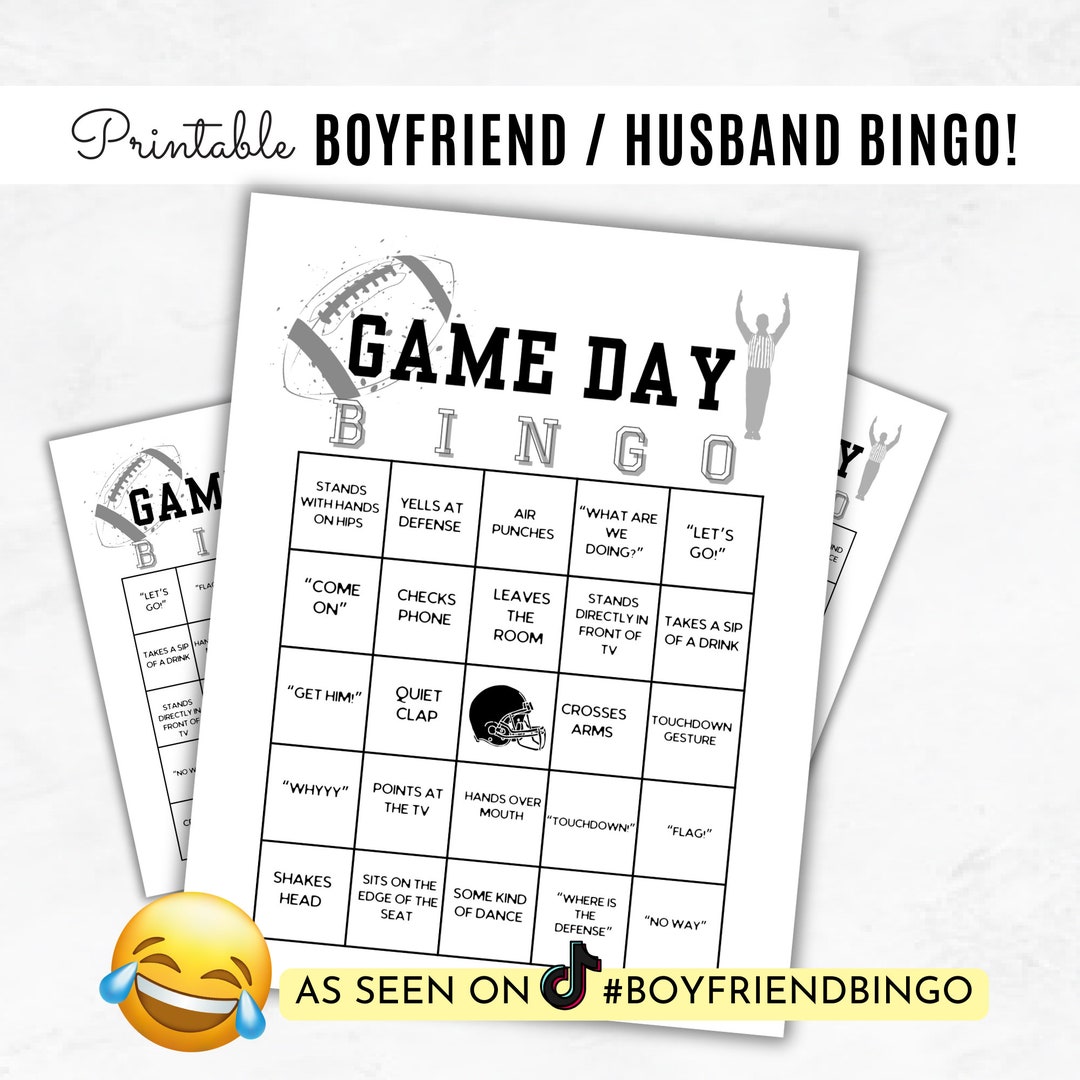 Football Boyfriend BINGO Game Printable Funny Husband Football BINGO ...