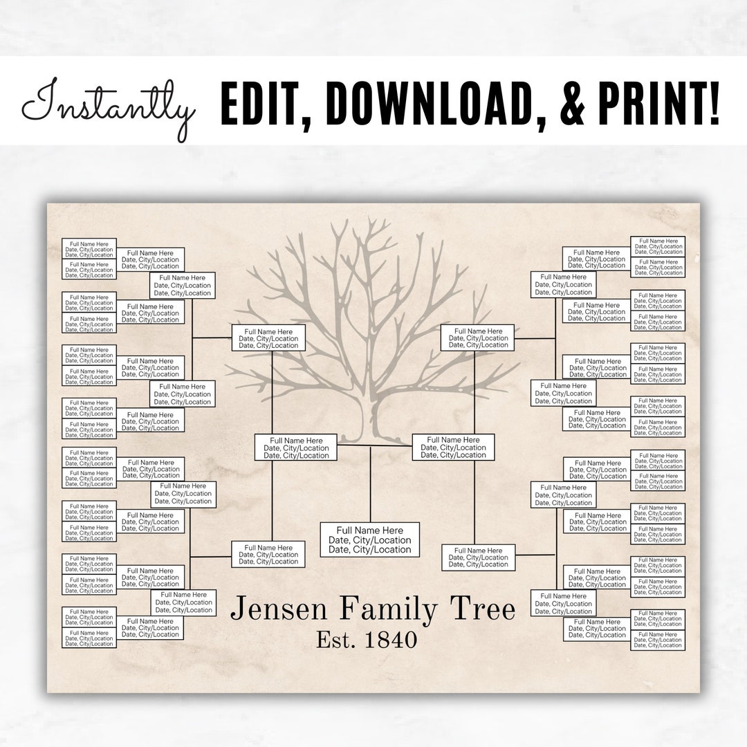 Six Generation Family Tree Template Editable Family Tree - Etsy Canada