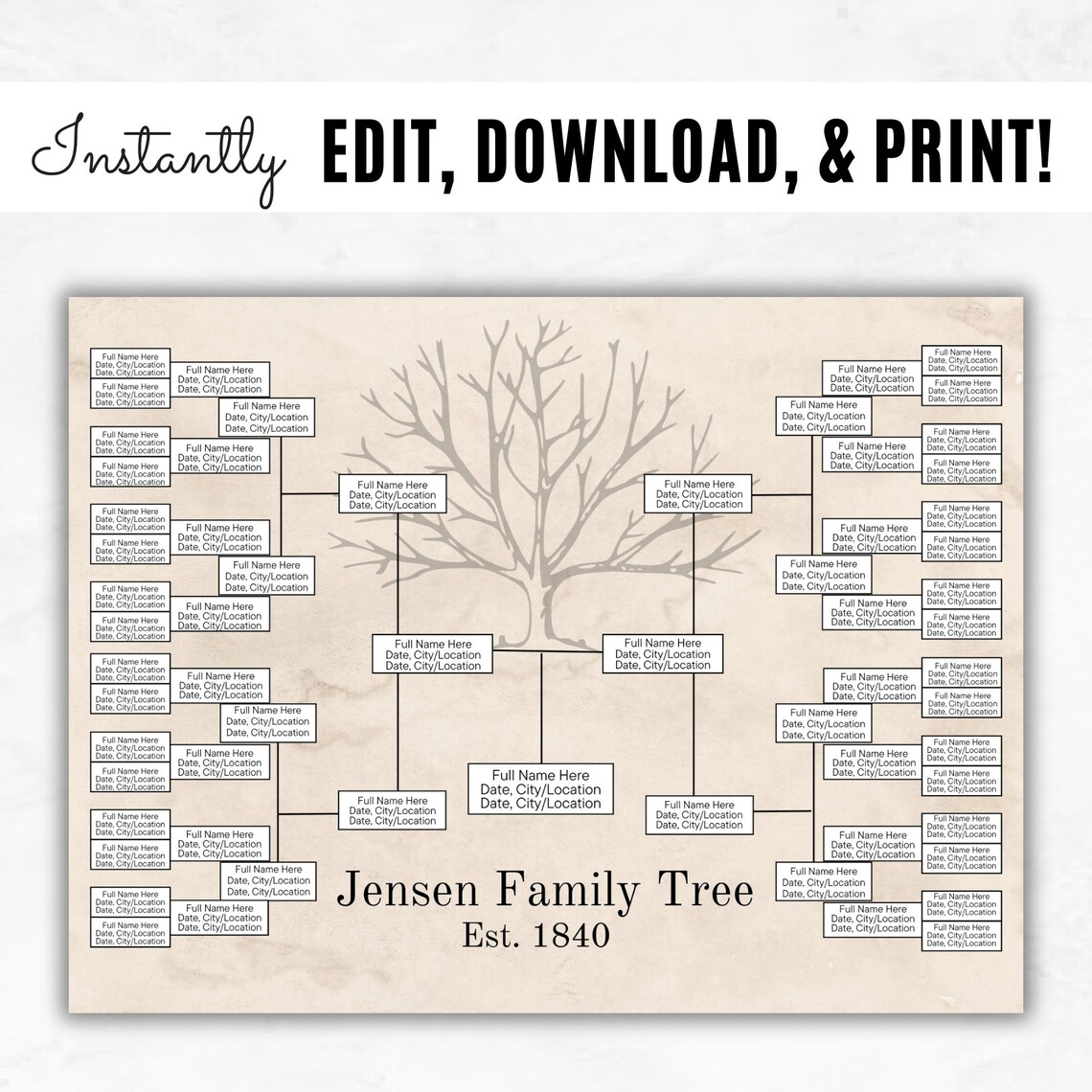 Six Generation Family Tree Template | Editable Family Tree | Create ...