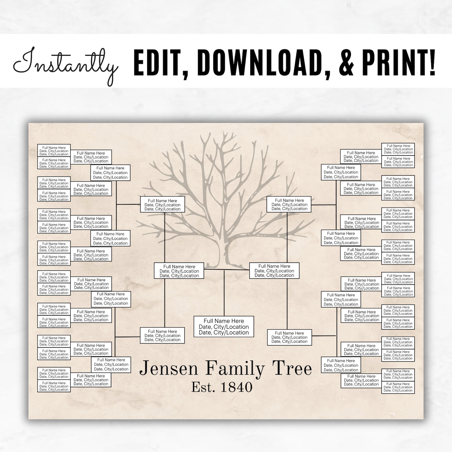 Six Generation Family Tree Template Editable Family Tree Create Your ...