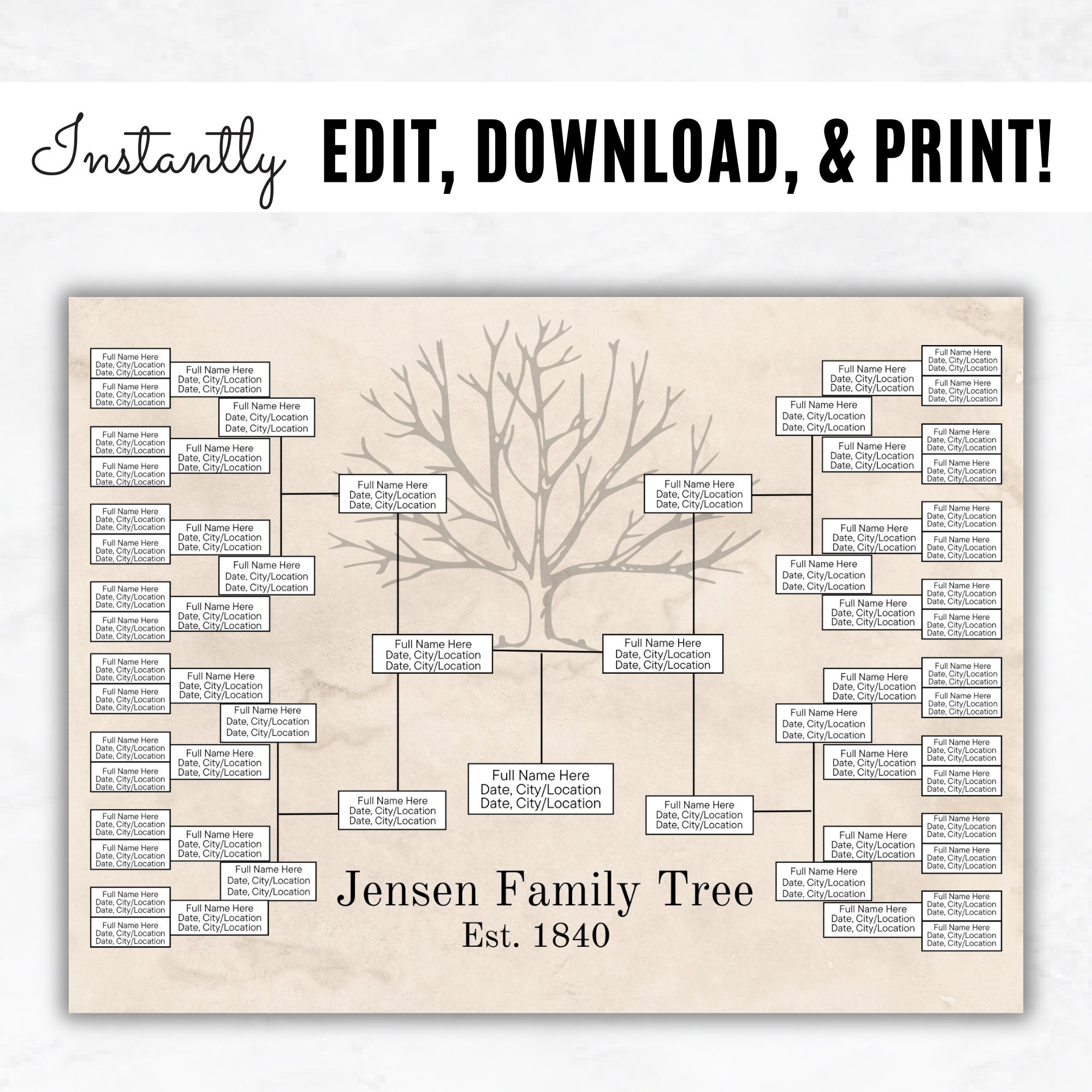 Six Generation Family Tree Template Editable Family Tree - Etsy Canada