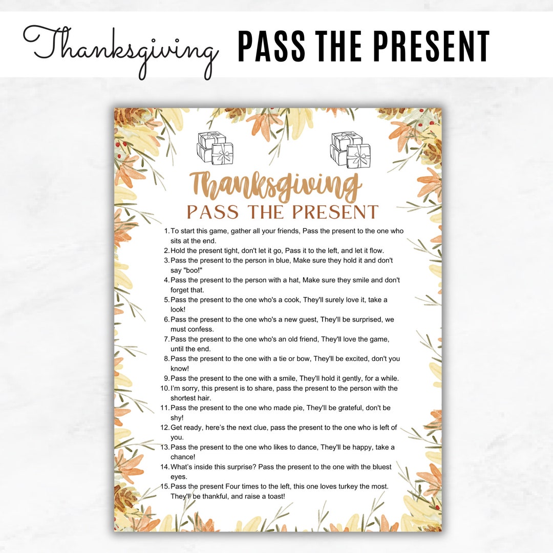 Thanksgiving Game Printable Pass the Present Game Group Game ...