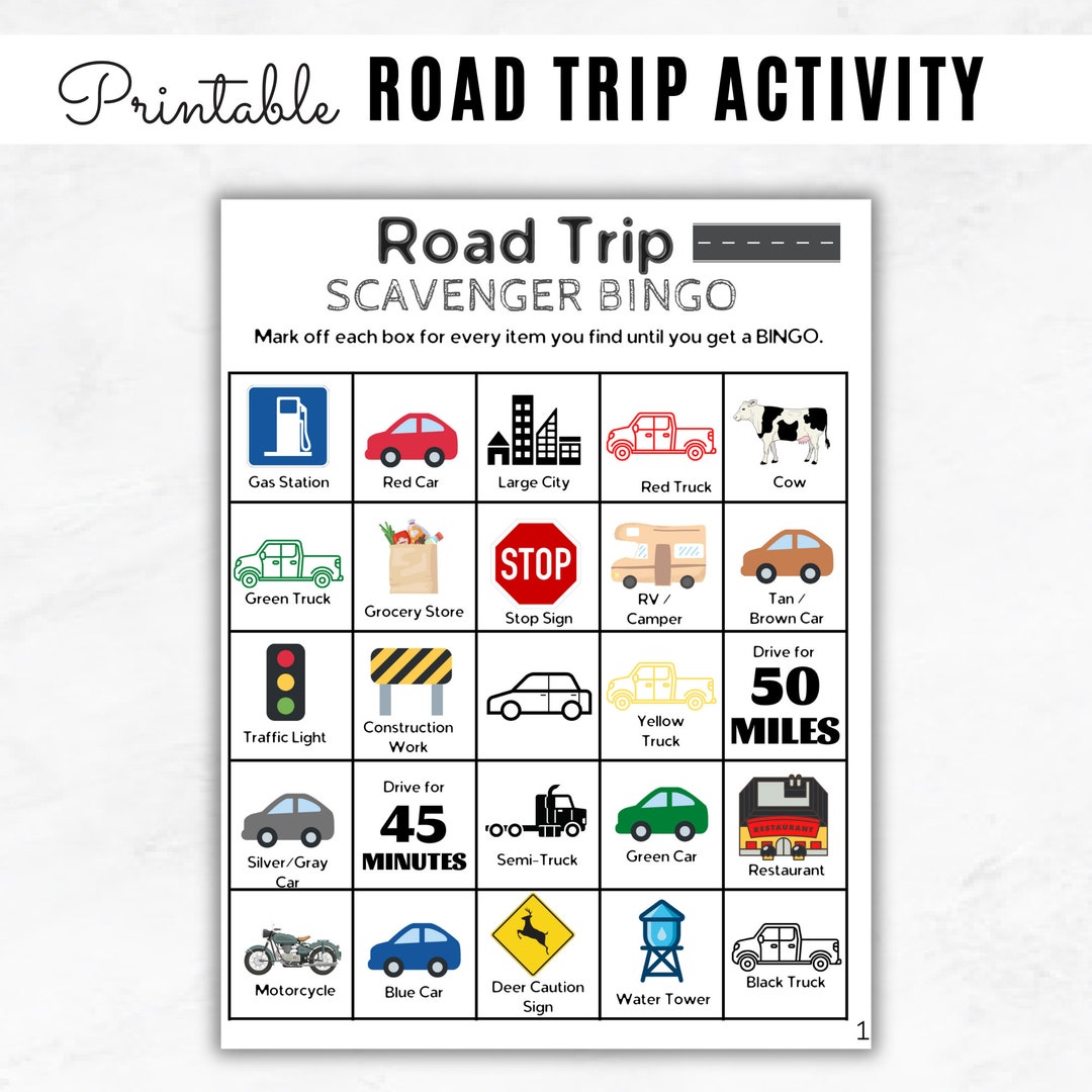 Road Trip Games Printable Road Trip Bingo Car Scavenger Hunt Bingo Game ...