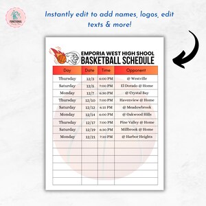Basketball Game Schedule Template | Editable Basketball Calendar ...