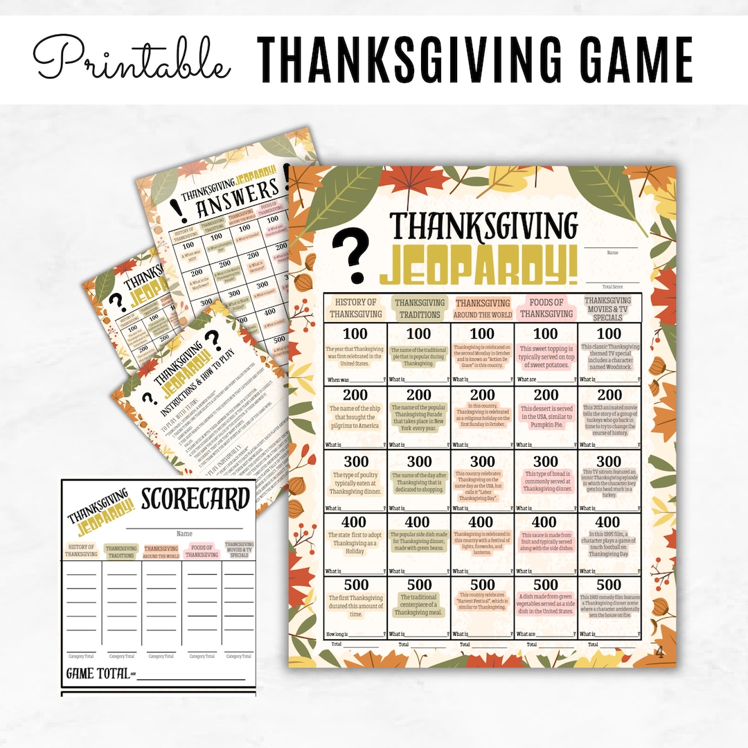 Thanksgiving Trivia Thanksgiving Jeopardy Game (Download Now) - Etsy