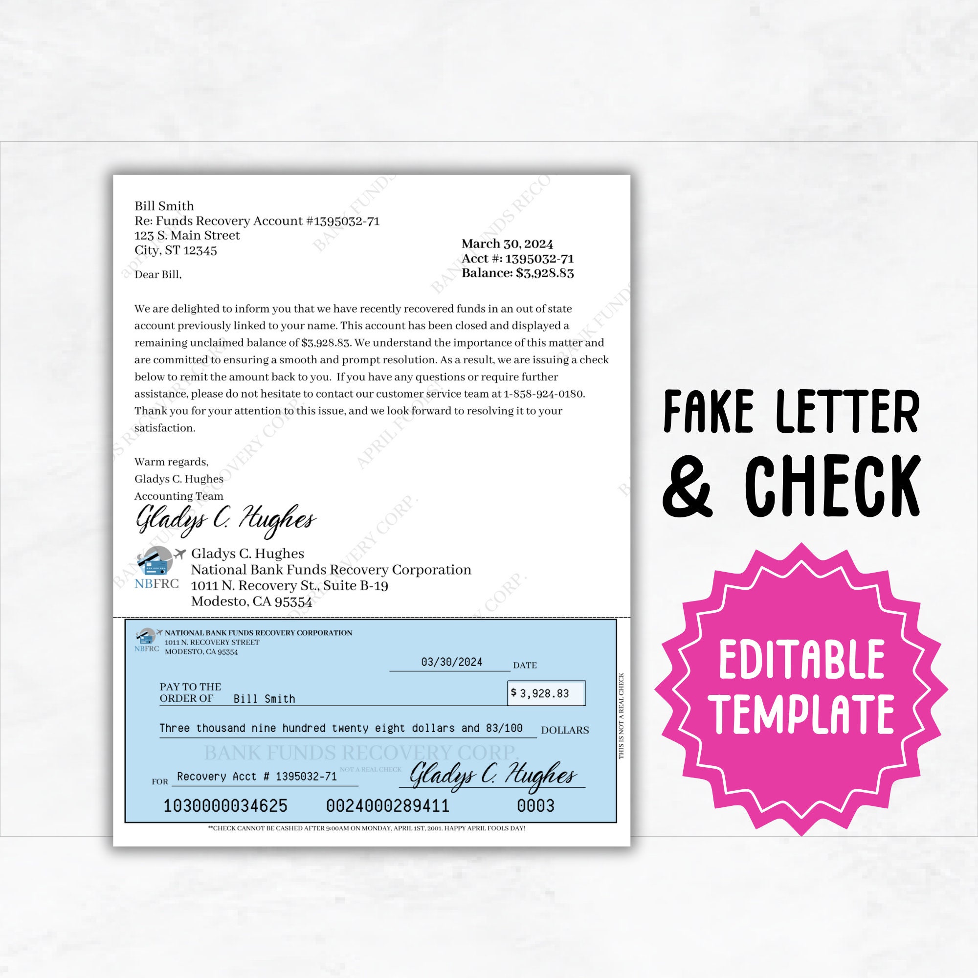 April Fools Day Prank Check Letter Template | Editable Fake Money ...