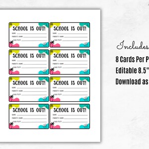 Editable Summer Contact Card | End of School Cards for Kids | School is ...