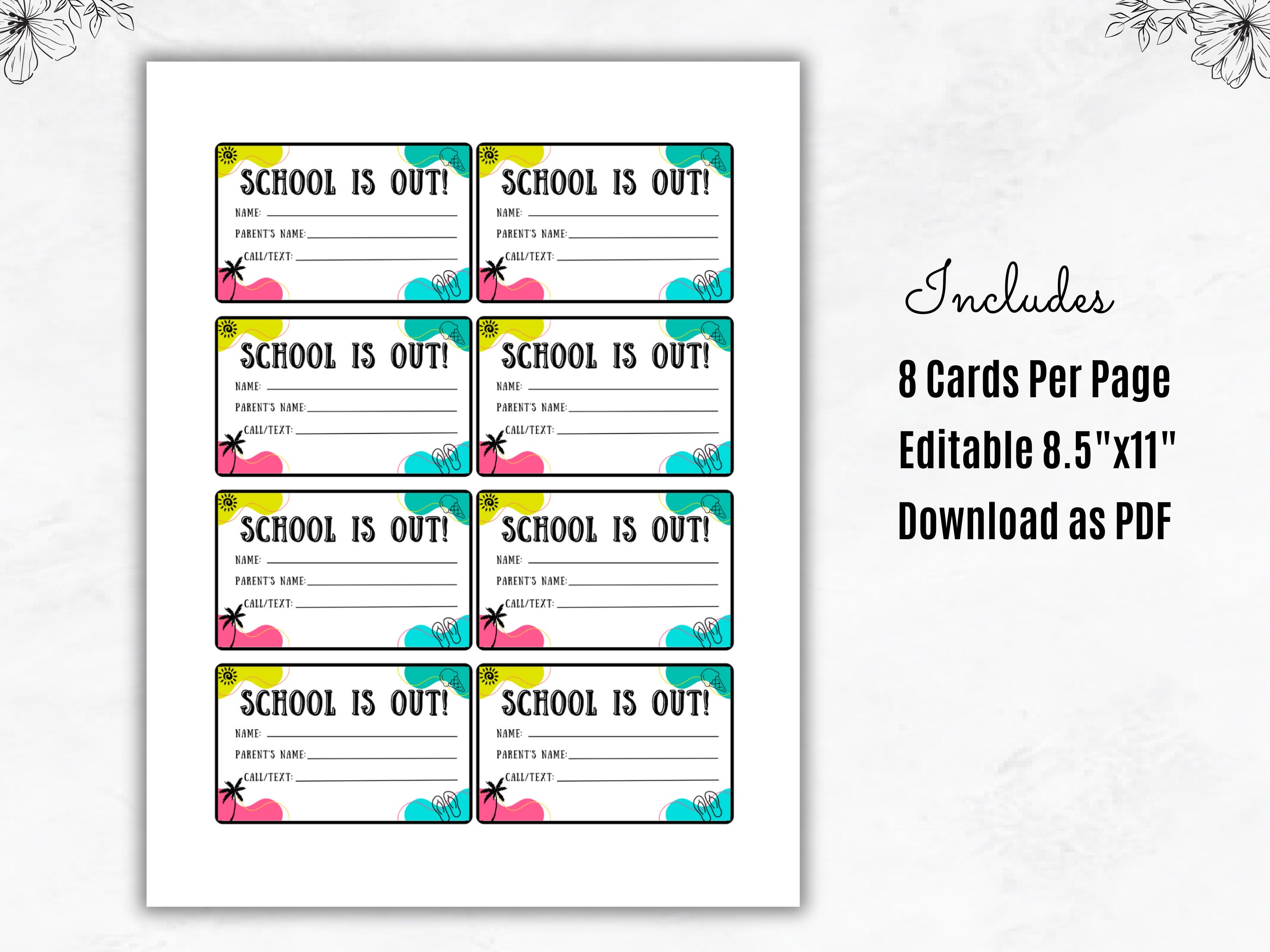 Editable Summer Contact Card | End of School Cards for Kids | School is ...