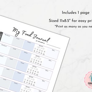 Food Journal | Printable Food Diary | Daily Food Log | Fitness Diet ...