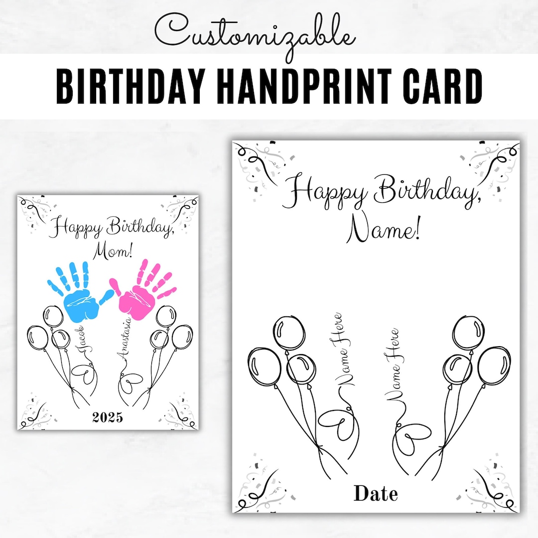 Buy Printable Happy Birthday Handprint Art Custom Birthday Gift ...