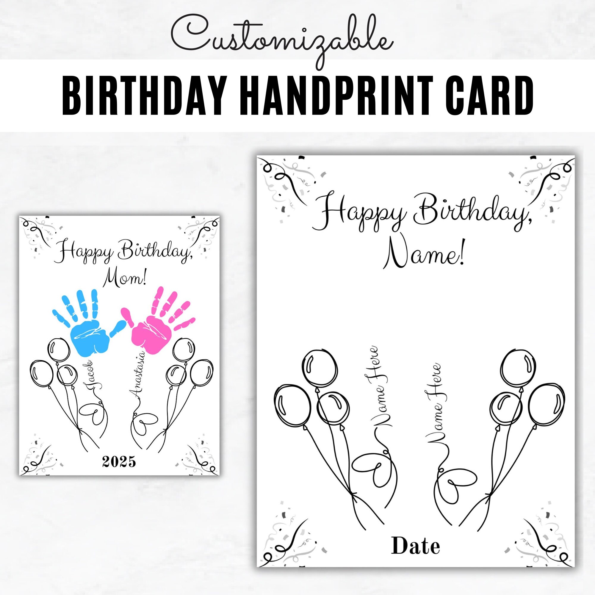 Printable Happy Birthday Handprint Art | Custom Birthday Gift ...
