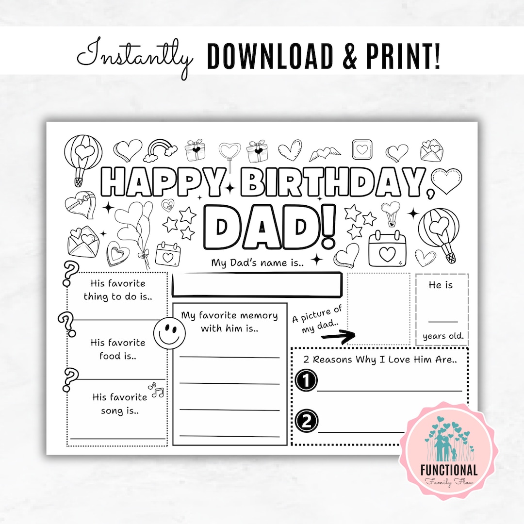 Happy Birthday Dad Coloring Page Printable Happy Birthday Dad Activity ...