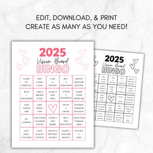 Vision Board Bingo Printable | 2025 Bingo Card Template | New Year ...