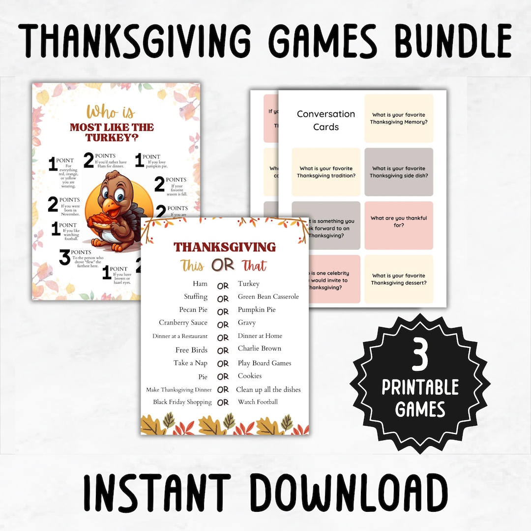 Thanksgiving Printable Games Bundle | Family Games for Thanksgiving ...