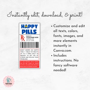 Happy Pills Label Template | Editable Funny Happy Pills Label | Happy ...