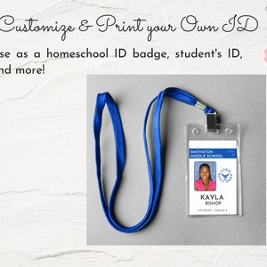 ID Card Template | Custom ID Badge | Printable Student ID Card | Name ...