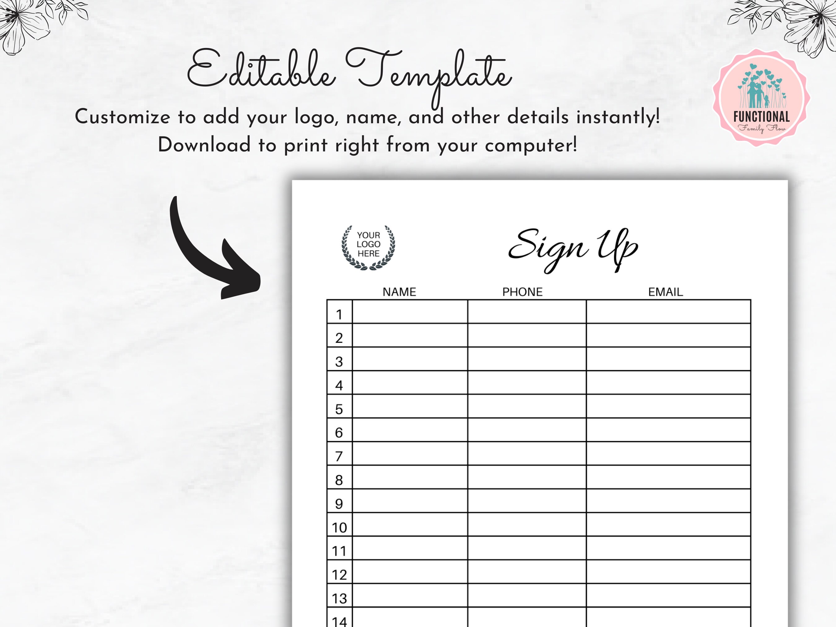 Editable Sign up Sheet Template Printable Sign up Form - Etsy