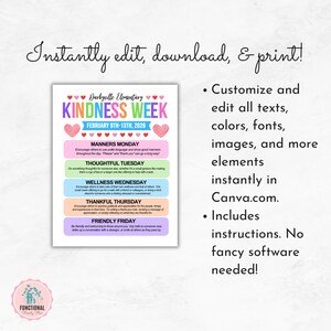 Kindness Week Flyer Template | Editable Kindness Week Itinerary Handout ...